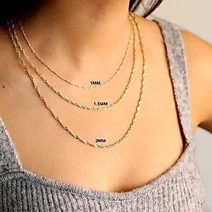 Jewelry Affairs 14k Yellow Real Gold Singapore Chain Necklace, 2.1mm, 16"