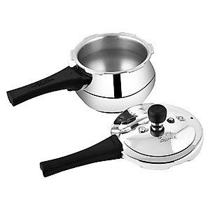 Prestige PRDAH2 Deluxe Plus 2-Liter New Flat Base Aluminum Pressure Handi for Gas and Induction Stove, 2-Liter, Small, Silver