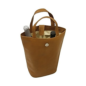 Piel Leather Doulbe Wine Tote, Saddle, One Size