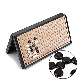Mose Cafolo Magnetic 19x19 Go Game Set with Single Convex Magnetic Stones 11 Inches Go Board Folding, Portable & Travel-Size Set English Instruction is Included