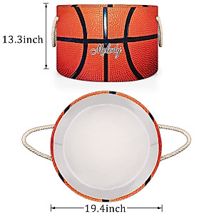 Sport Basketball Personalized Extra Large Baskets for Blanket Storage, Basketball Print Storage Basket Bins Living Room Baby Toy Nursery Laundry Basket Big Round Basket