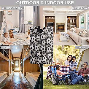 visesunny Collapsible Laundry Basket Soccer Ball 3D Print Large Laundry Hamper Oxford Fabric Dirty Clothes Toy Organizer with Handle for Bathroom Bedroom Kids Room Dorm