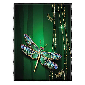 Miblor Gorgeous Jewel Dragonfly on Green Background Plush Throw Blanket for Kids Adults Lightweight Super Soft Warm Fleece Blanket for Bed Couch Sofa (60 x 80 Inches)