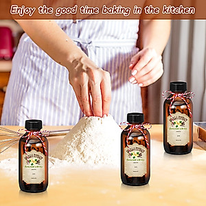 Uiifan 6 Pack Amber Glass Bottle Boston Round Bottles with Caps Brown Vanilla Extract Bottles and 6 Pcs Vanilla Extract Stickers for Syrup Gift Glass Food Storage Canister Set Sauce Beans(4 oz)