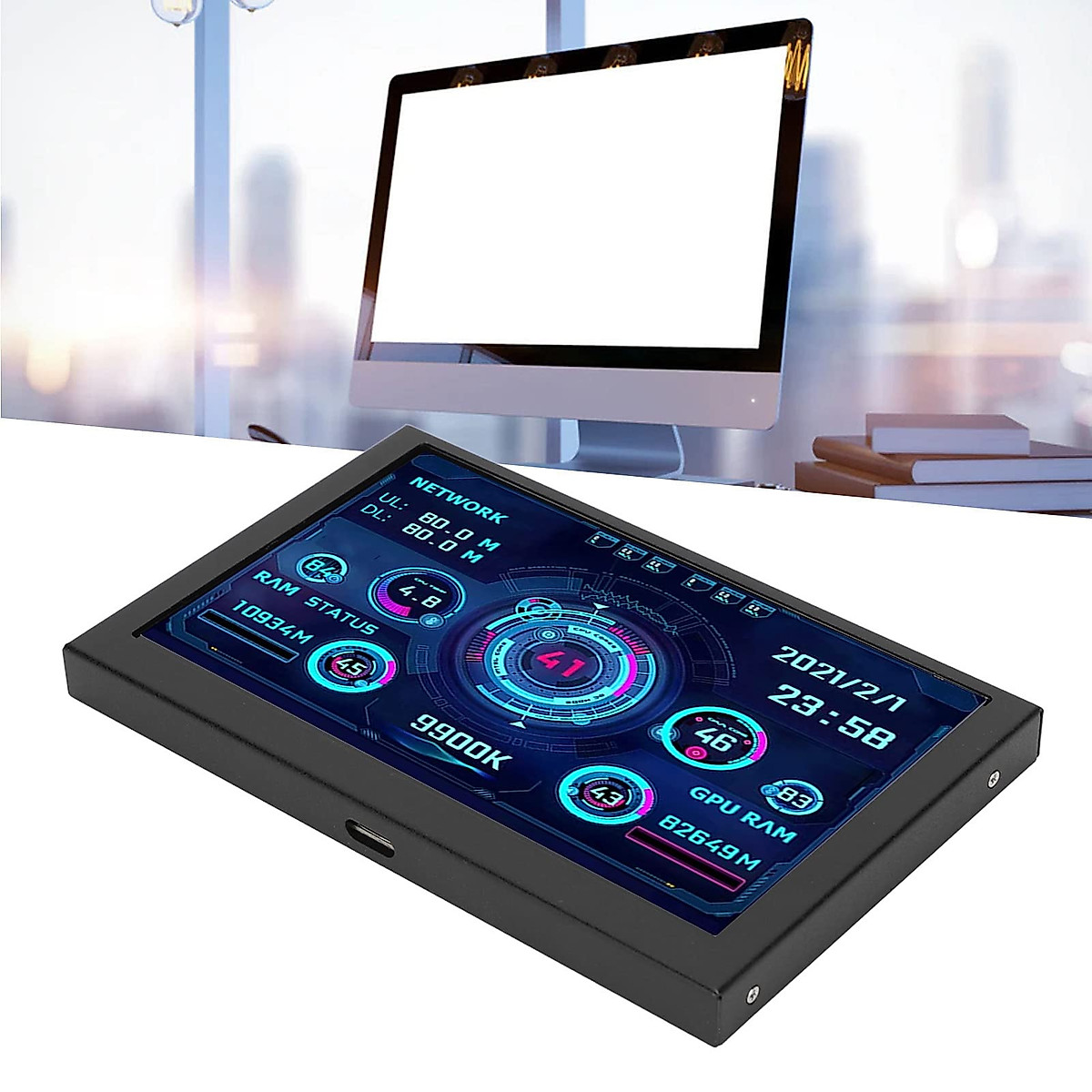 5in inch IPS USB Mini Screen AIDA64 PC CPU RAM HDD Data Monitor Computer Temperature Display Type-C Sub Screen, computer temp monitor pc temperature display mini display pc cpu data monitor mini