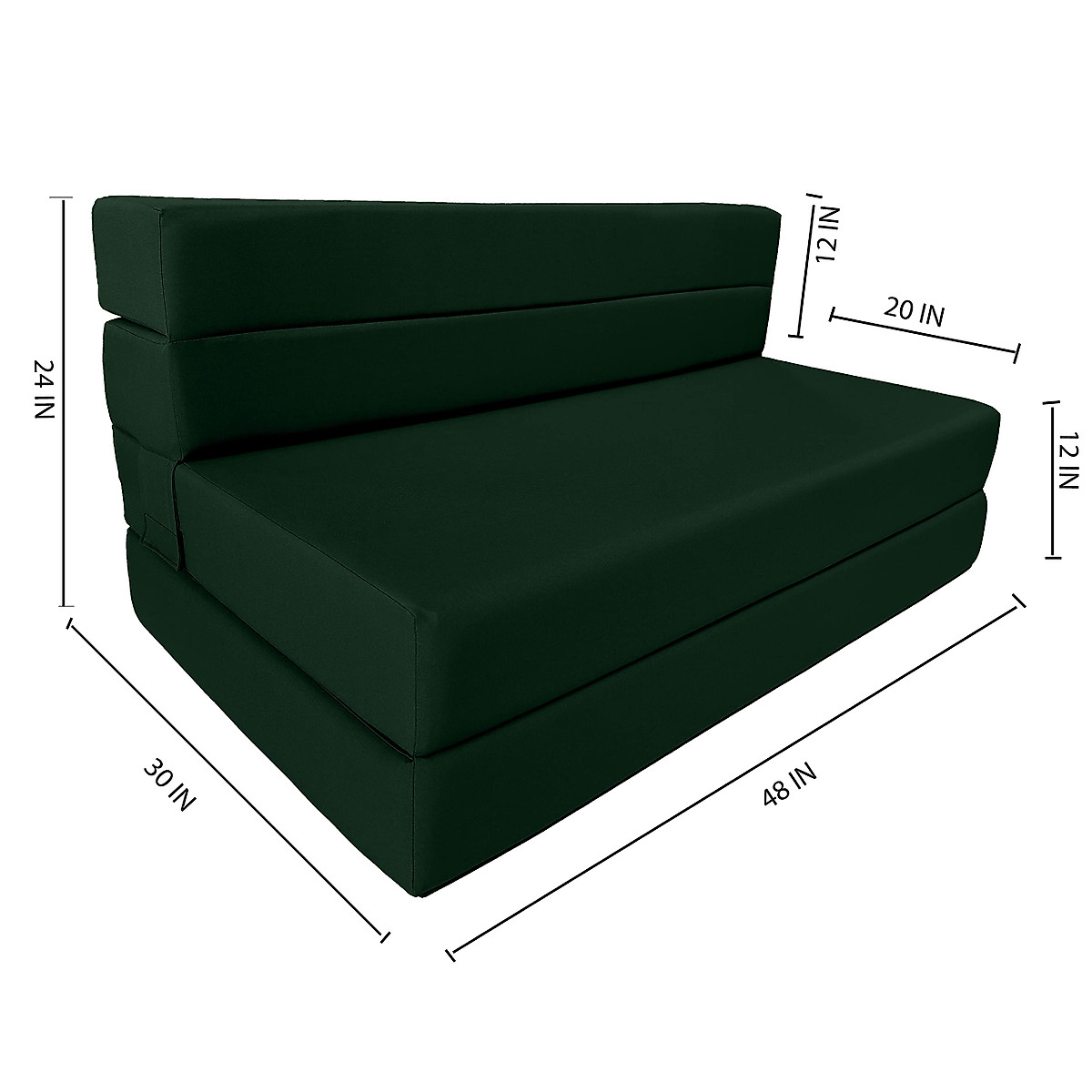 D&D Futon Furniture Portable Folding Bed Mattress, Studio Guest Beds, RV Mattresses, High Density Foam (Hunter Green, 6 x 48 x 80)