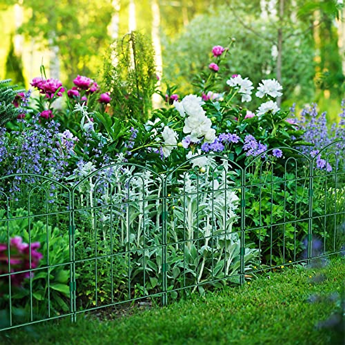 28 Pack Decorative Green Garden Fence Outdoor 23'' (H) x 30' (L) Coated Metal RustProof Landscape Wrought Iron Wire Border Folding Patio Fences Flower Bed Fencing Animal Barrier Section Panels Decor