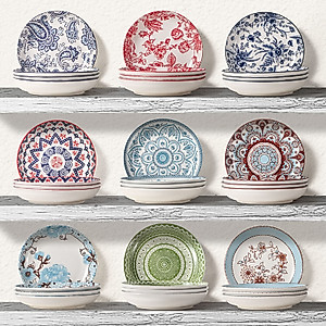 Artena Pasta Bowls Set Of 4, 24oz Porcelain Salad Bowls, 8 Inch Bowls For Kitchen, Colorful Dinner Plates, Serving Bowls For Entertaining, Shallow Bowl For Eating, Microwave, Oven Safe, Blue Bohemia