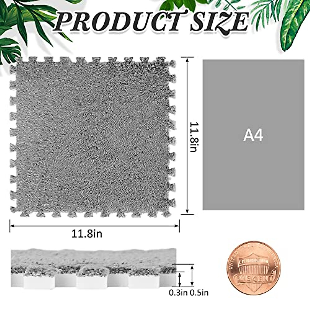 Flutesan 15 Pcs Plush Puzzle Foam Floor Mat Square Interlocking Carpet Tiles with Border Soft Fluffy Play Mat Flooring Climbing Area Rugs for Home Playroom Parlor Decor 11.8''(White, Gray)