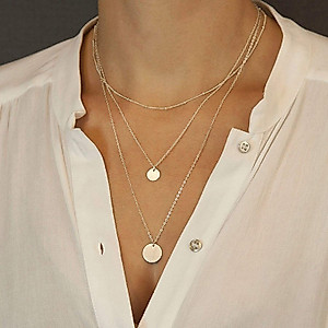 choice of all 3 Layer 14K Gold Plated Choker Necklace for women Dainty Disc Chokers Necklace Adjustable Layered Circle Necklace Simple Boho Jewelry (3layer Bead-Silver)