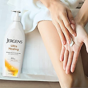 Jergens Ultra Healing Dry Skin Lotion, Hand and Body Moisturizer for Quick Absorption into Extra Dry Skin with Hydralucence Blend, Vitamins C, E and B5, White, 21 oz, Pack of 3
