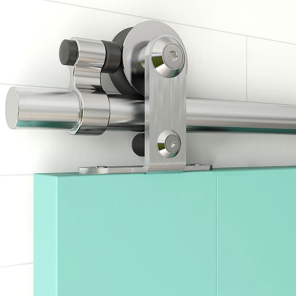 TSMST 10FT Sliding Barn Door Hardware Kit, Top Mount Stainless Steel Heavy Duty Sturdy Barn Door Track for Double Wood Door, Slide Smoothly Quietly (T Style)