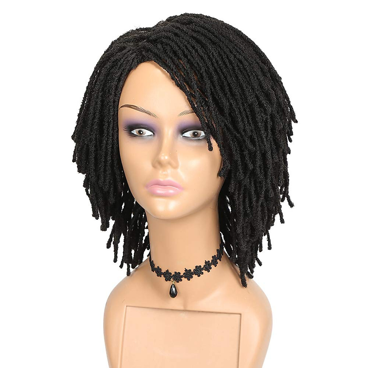 HANNE Short Dreadlock Wigs for Black Women and Men Afro Crochet Twist Braided Faux Locs Wig for African Americans Curly Braiding Full Wigs (Black Wig)