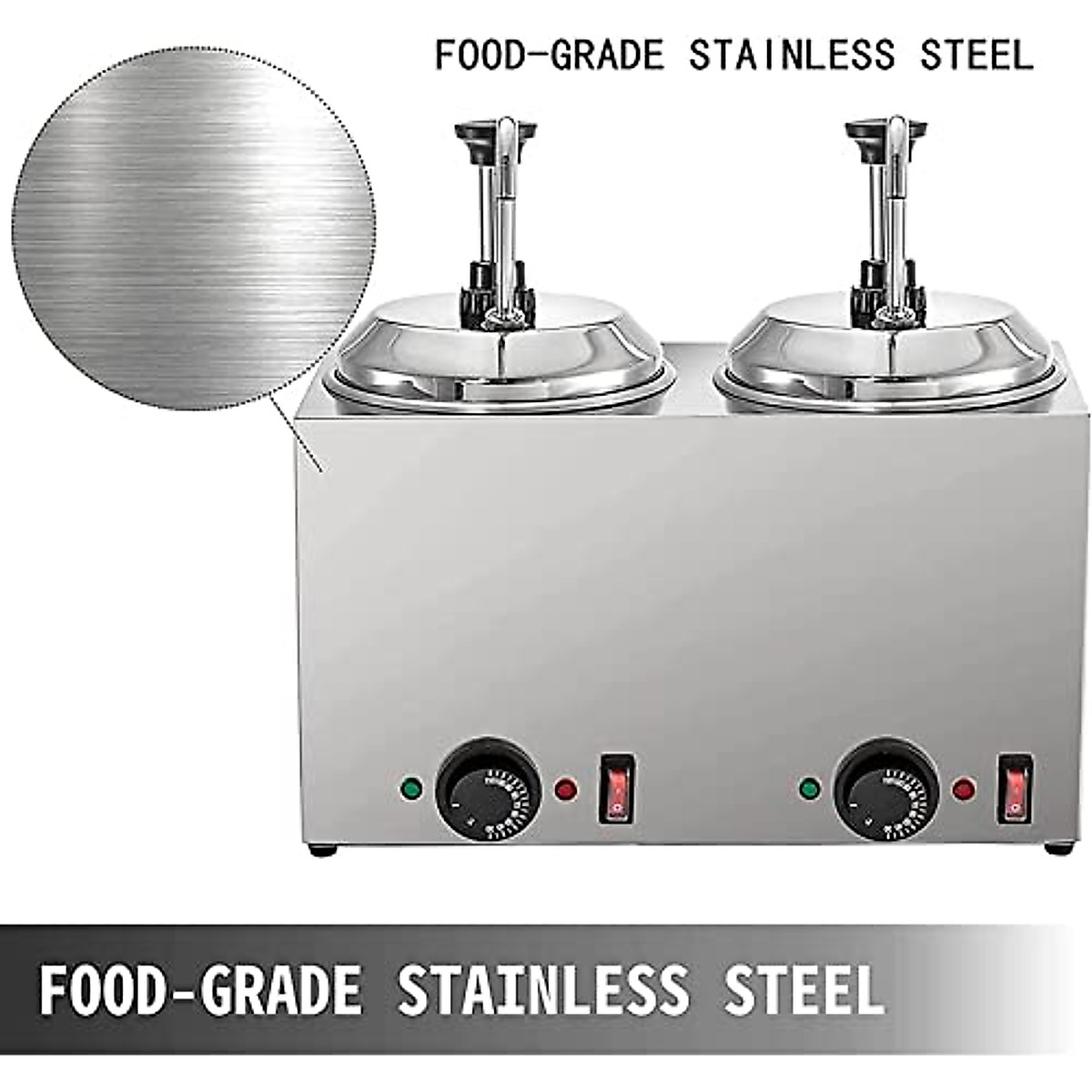 VADSBO Commercial Hot Fudge Warmer, 800W/1600W Cheese Sauce Warmer Pump Dispenser, Stainless Steel Food Warmer Chocolate Heated Pump 30-110℃, for Hot Fudge Caramel Butter