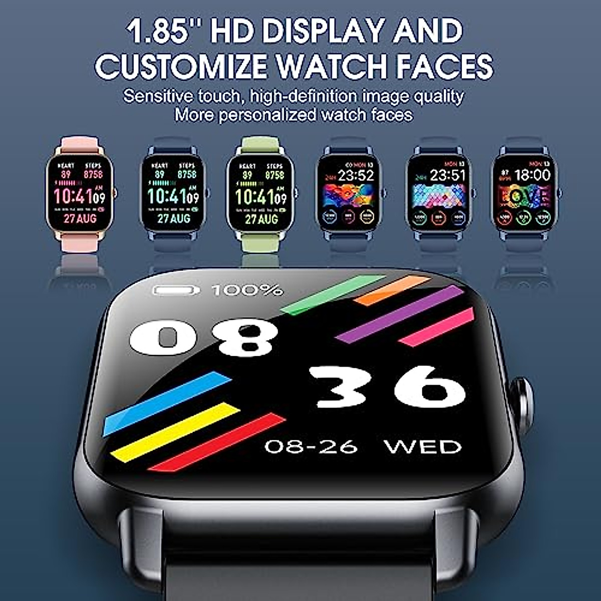 Ddidbi Smart Watch for Men Women(Answer/Make Calls), 1.85" HD Touch Screen Fitness Watch with Sleep Heart Rate Monitor, 112 Sports Modes, IP68 Waterproof Activity Trackers Compatible with Android iOS