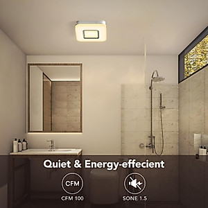 OREiN Bathroom Exhaust Fan with Light, 100 CFM 1.5 Sones, 25W Bathroom Vent Fan with Light, 1500lm LED Light 3000K/4000K/5000K Selectable & Nightlight, FCC/ETL Listed, Bath Fan for Home, White