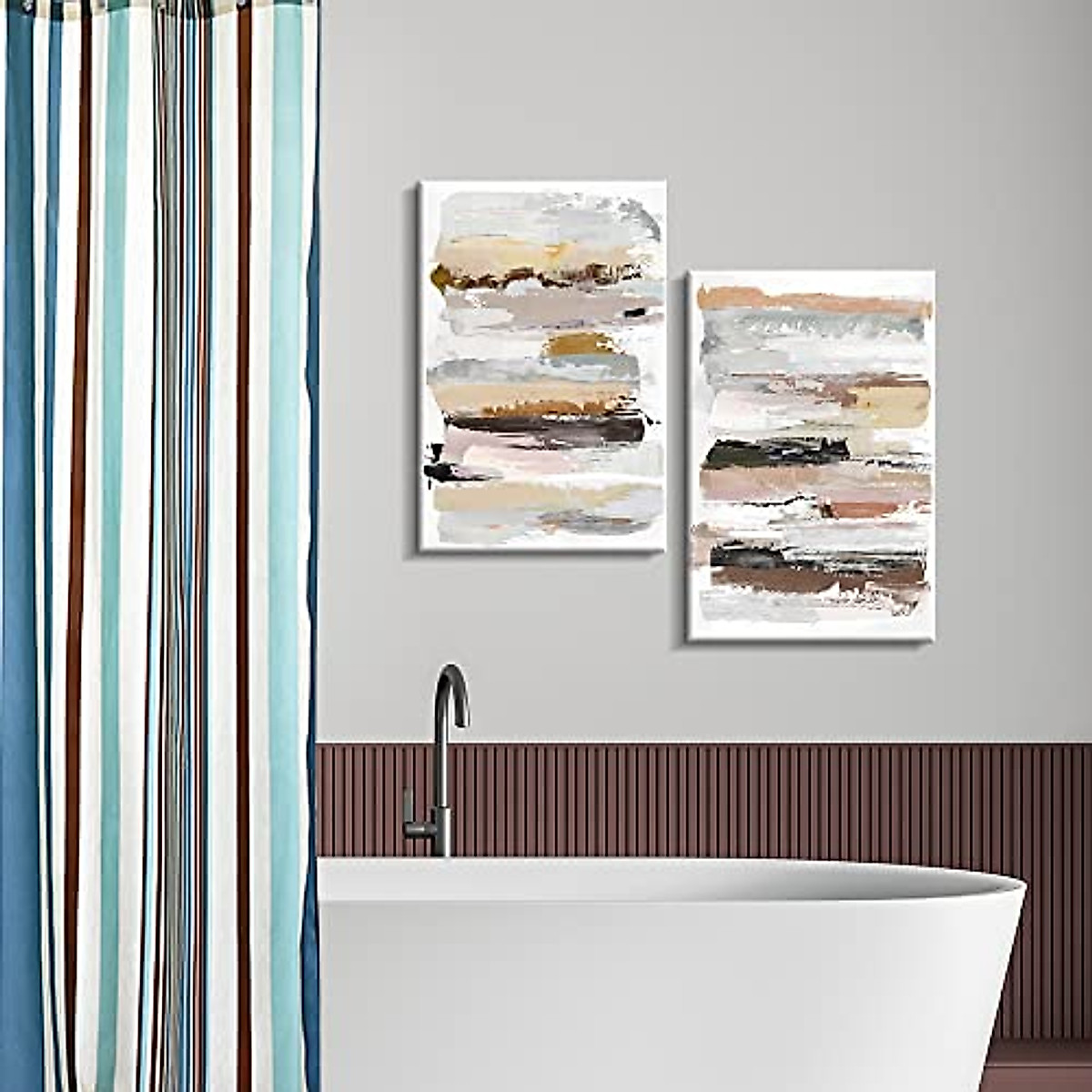 Kas Home 2 Panels Abstract Canvas Wall Art Grey Brown 3D Textured Paintings Wall Decor Wooden Framed Pictures Artwork for Living Room Bathroom Bedroom Office (White - Abstract, 12 x 15 inch x 2)
