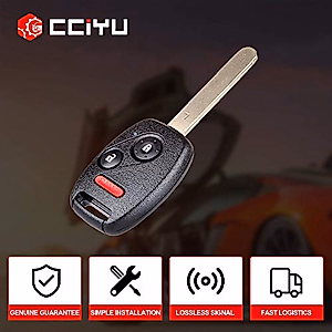 cciyu Replacement Uncut Ignition Key Keyless Entry Car Remote Transmitter Fob 2 X 3 Buttons Replacement fit for Honda for Civic Lx for Odyssey N5F-S0084A