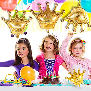 meekoo 10 Pieces Gold Crown Balloons Aluminum Foil Crown Balloons for Baby Shower Wedding Birthday Party Accessories, 4 Sizes