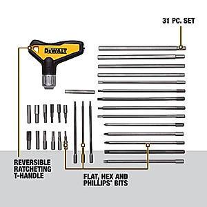 DEWALT Hex Key Wrench Set, Ratcheting. T-Handle Set, 31-Piece (DWHT70265)