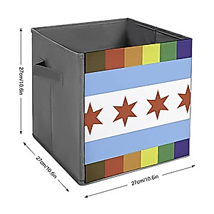 Chicago Pride Flag Rainbow Stripes Collapsible Storage Bins Basics Folding Fabric Storage Cubes Organizer Boxes with Handles