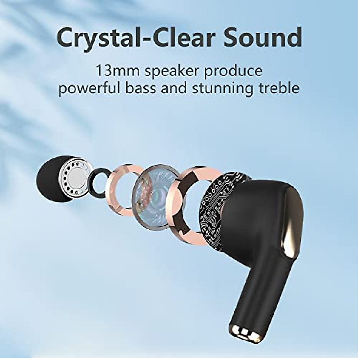 WERDEDE Wireless Earbuds Bluetooth 180 Hours Playtime Built-in Microphone LED Digital Shows Charging Bluetooth Headphones (J68-Black)