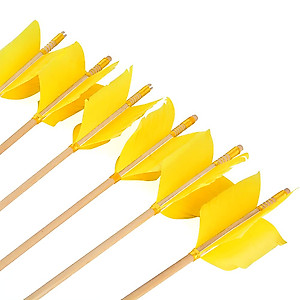 AMEYXGS 6/12 Pack Archery Traditional Wooden Arrow Target Flu-Flu Arrows with 4 Feathers Fletching for Practice Targeting Hunting(Yellow, 6 pack)
