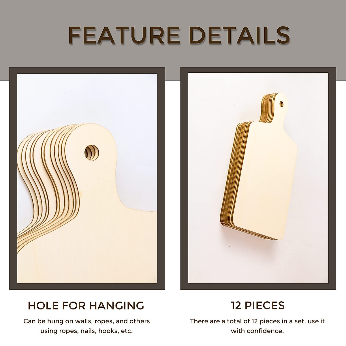 Oomcu 12PCS Wooden Mini Cutting Board with Handle,Rectangle Unfinished Wood Craft Paddle Serving Tray Chopping Board Cutout for DIY Thanksgiving Christmas Home Kitchen Fruit Decor (11.8 x 6.3 Inch)