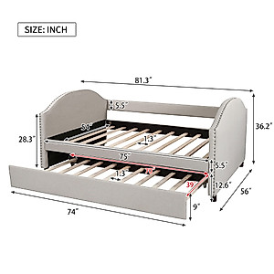 Harper & Bright Designs Full Size Upholstered Daybed with Twin Size Trundle, Upholstered Daybed Sofa Bed Frame for Living Room Bedroom, Beige