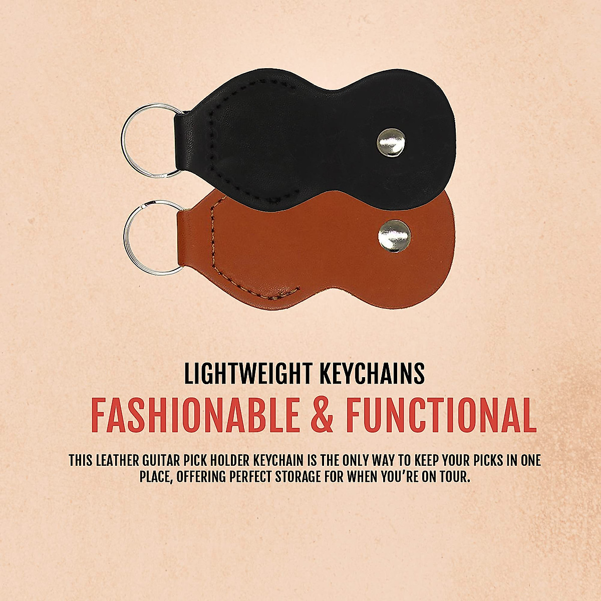 Performore Guitar Pick Keychain Holder, 2 Pcs Multicolor Leather Guitar Pick Holders with Metal Snap Closure, Store and Organize Music Accessories for Musicians