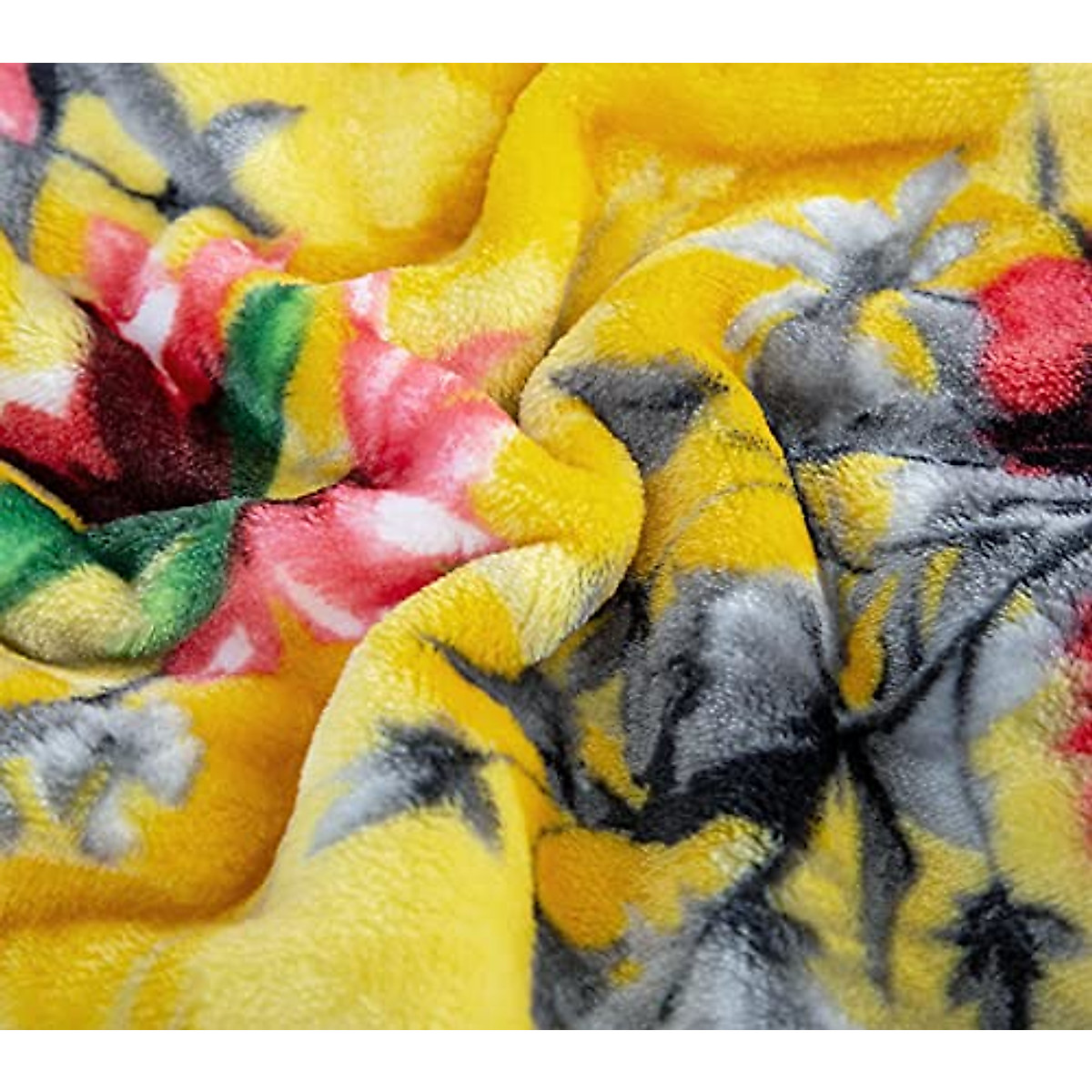 DaDa Bedding Vibrant Tropical Hummingbird Throw Blanket - Sunny Yellow Fleece Bright Super Soft Faux Mink for Sofa or Couch - Cozy & Lightweight - 50" x 60"