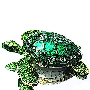 Waltz&F Sea Turtle Crystal Studded Pewter Jewelry Trinket Box Bejeweled Hand-painted Ring Holder Mother`s day Gift