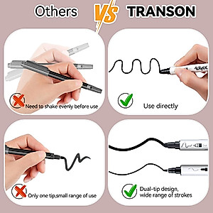 TRANSON 4 Black and 4 White Paint Pens Bold and Fine Dual-tip Acrylic Paint Marker Set for Rock Painting Glass Canvas Wood Leather Ceramic Painting