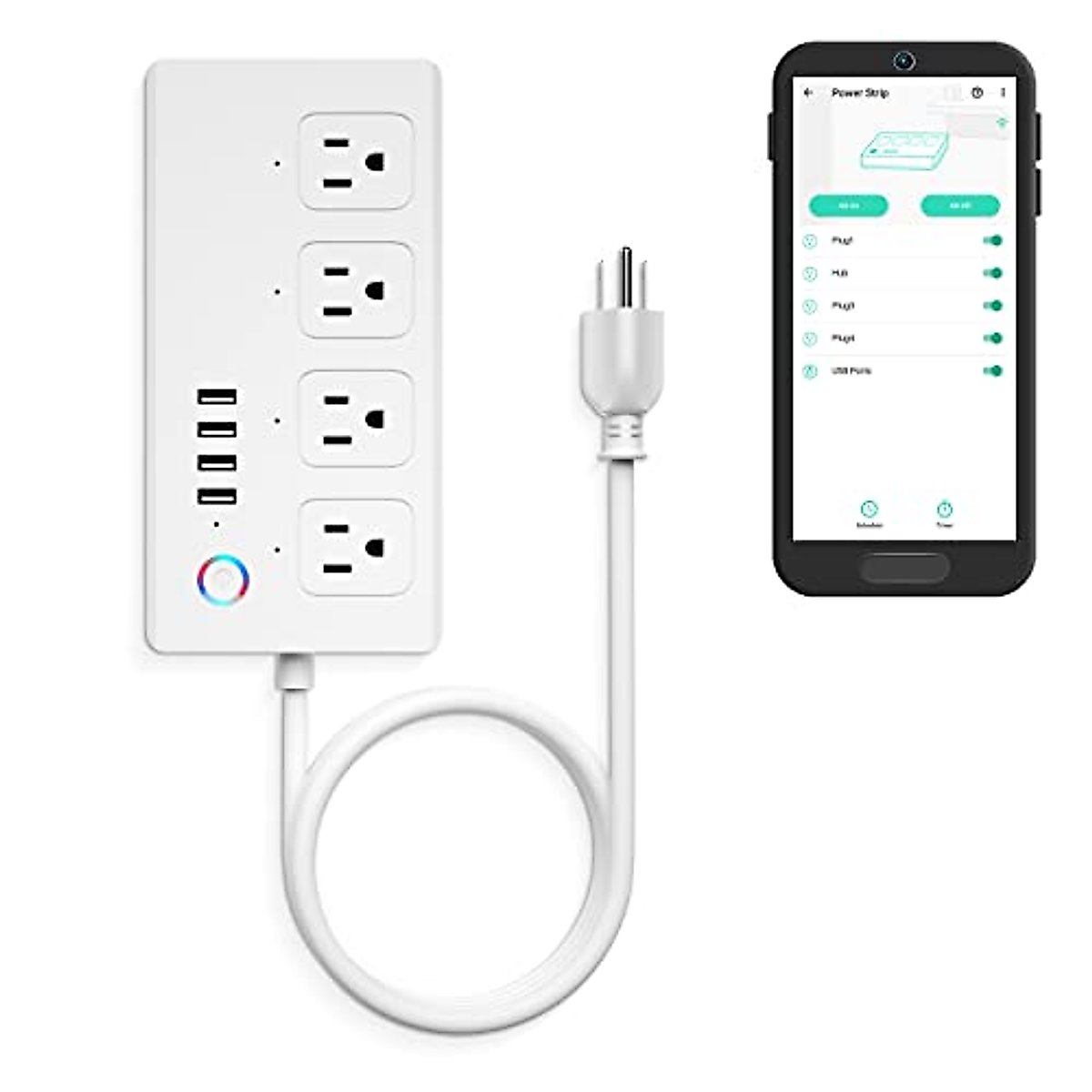 Smart Power Strip, YoLink 1/4 Mile World's Longest Range Power Strip Compatible with Alexa Google IFTTT, Surge Protector Plugs 4 USB Charging Ports + 4 AC Plugs for Multi Outlets - YoLink Hub Required