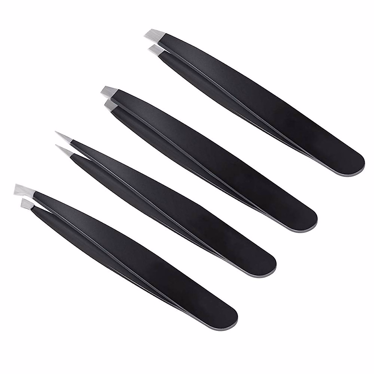 4 Pcs Eyebrow Tweezers Set, Stainless Steel Beauty Tools Eyebrow Tweezers, Precision Tweezers for Ingrown Hair, Splinter,Facial Hair, Blackhead and Tick Remover(Black)