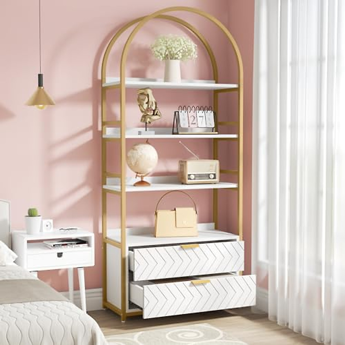 LITTLE TREE Bookshelf, 6-Tier Tall Bookcase with 2 Drawers and Open Storage Display Shelves