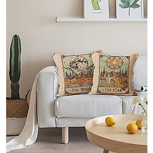 M-Qizi Tarot Card Pillow Covers Set - 2 Pieces 18 X 18 Pillow Cover Witchy, Decorative Pillows Astrology, Constellation Pillow Cover, Tarot Gifts, Witch Decor(MoonStar)