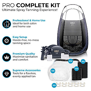 Bronze Tan Professional Spray Tanning Essentials Kit - Includes Machine, Quick-Setup Tent, Spray Tan Feet Pads, Hair Nets, Nose Plugs, Undergarments- Ideal for Salon & Home Use