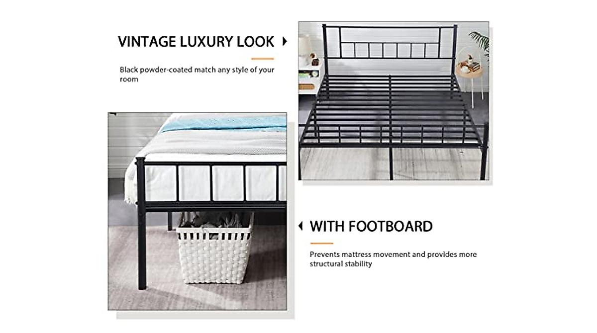 Haiput Wam Black Queen Bed Frame with Storage & Easy Assembly