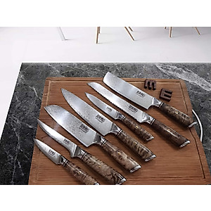 Kitchen Damascus Knife Set Japanese VG-10 Steel Knives Block Set Shadow Wood Handle for Chef Knife Set High Carbon Core Stainless Steel Full Tang Kitchen Knife Set with Block (8 Piece)