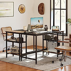 CubiCubi Computer Home Office Desk, 55 Inch Small Desk Study Writing Table with Storage Shelves, Modern Simple PC Desk with Splice Board, Black Brown Finish