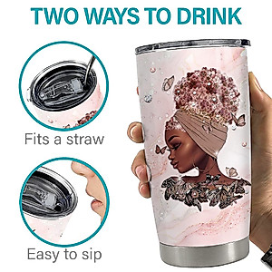 SANDJEST Black Queen Tumbler Faith Black Women Bible 20oz Tumblers with Lid Gift for African American Afro Black Girl Encouragement Birthday Women Day