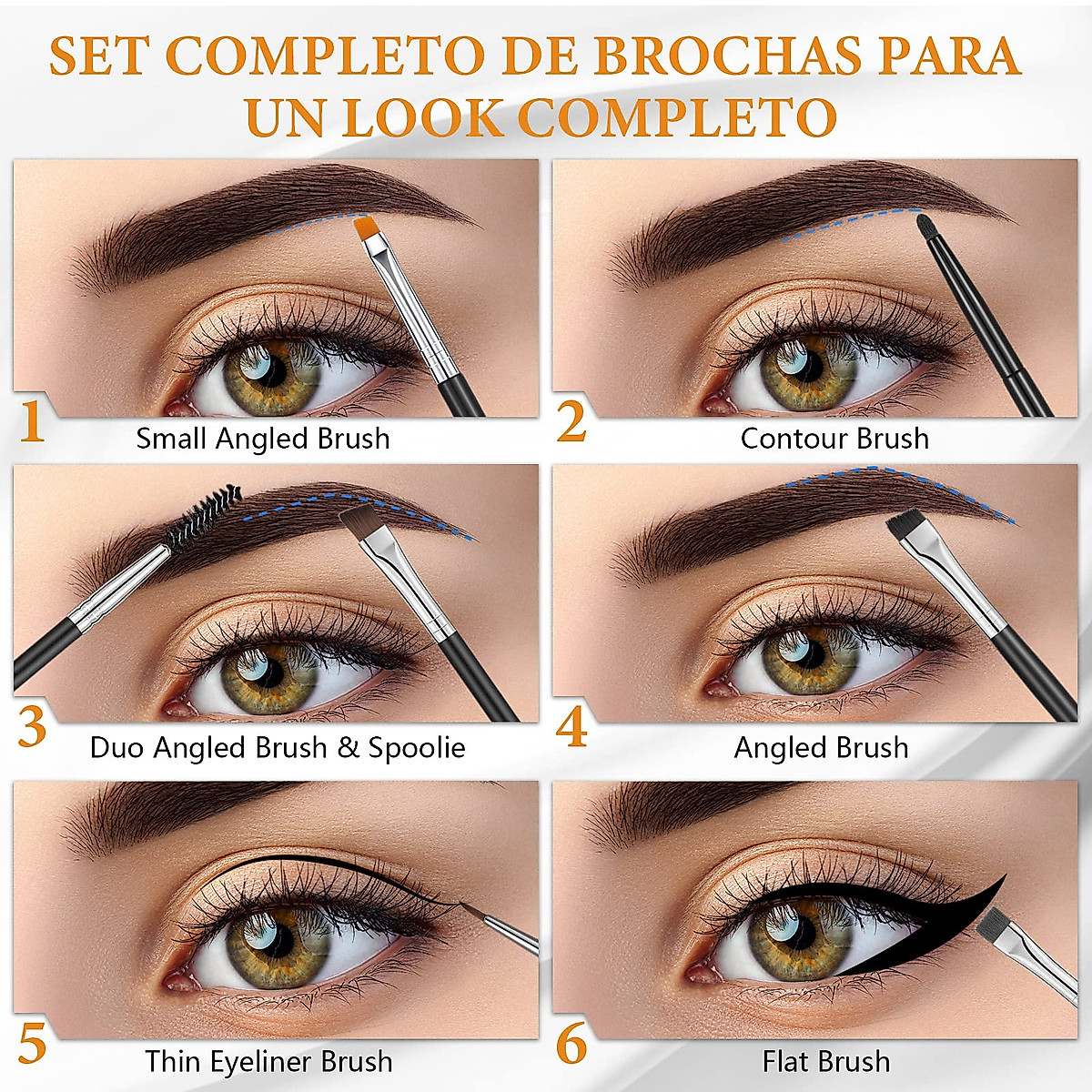 Zopeal 6 Pieces Eyebrow Brush Set Makeup Brush Set Flat Eyeliner Brush Thin Angled Brush and Comb Firm Brow Brush Eye Shadow Brush Point Black Duo Spoolie Brushes for Eye Makeup