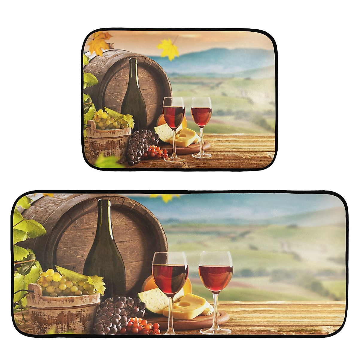 ZOEO Kitchen Mats Set of 2 Red Wine Farmhouse Grape Floor Rug Memory Foam Shower Runner Absorbent Non Slip Light for Home Hotel Door Laundry Thick Soft Washable
