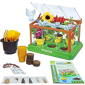 EXBEPE Kids Gardening Kit Greenhouse Growing Terrarium Kit Plant Growing Set Discovery Educational Gardening Gift for Boy & Girl