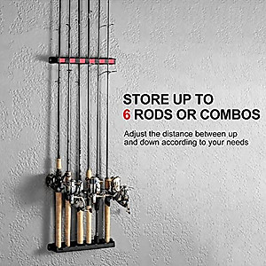 TUEHUTDE Fishing Rod Holders,Vertical Fishing Pole Holders Fishing Rod Rack Wall Mount Fishing Pole Rack Rod Storage Racks for Garage Room, Boats,Ceiling, RV - Store 6 Fishing Rods or Combos,1 Pair