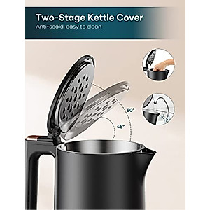 Electric Tea Kettle, INTASTING Double Wall Electric Kettle with Seamless Stainless Steel Inner, 1500W Fast Heating, 1.5L Hot Water Boiler, Auto Shut-Off & Boil Dry Protection, BPA-Free, LED Indicator (Matte Black)