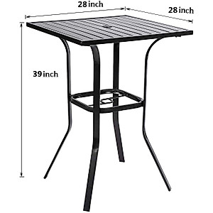 Betterland Patio Bar Table, Outdoor Square Bar Height Table Metal Bar Bistro Table, Metal Frame & Slat Tabletop with 1.57" Umbrella Hole