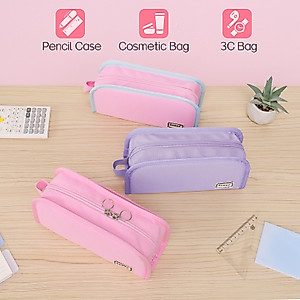 Sooez Wide Opening Pencil Pen Case,Large Capacity Zipper Pouch,Aesthetic Bag School Supplies,Compact Stationery Organizer Marker Pouch Makeup Girls Adult School,Blue & Pink Edge(SZA0314-0002A)