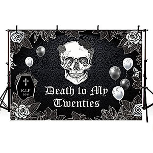 ABLIN 7x5ft Death to My Twenties Backdrop for Thirties Birthday Party Decorations RIP to My 20s Youth Gothic Skull Black Rose Balloons Photography Background Photo Props